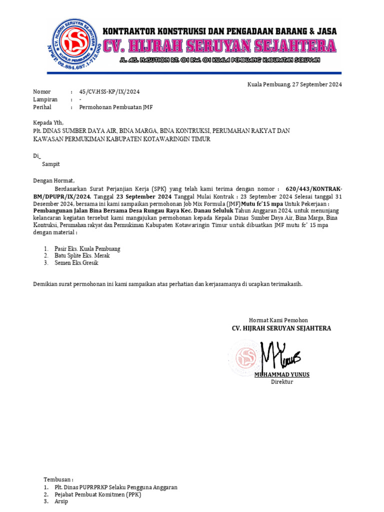 PERMOHONAN JMF 2024 CV HSS Jl. BINA BERSAMA | PDF