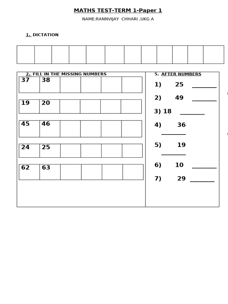 Maths Test Term 1 Pdf