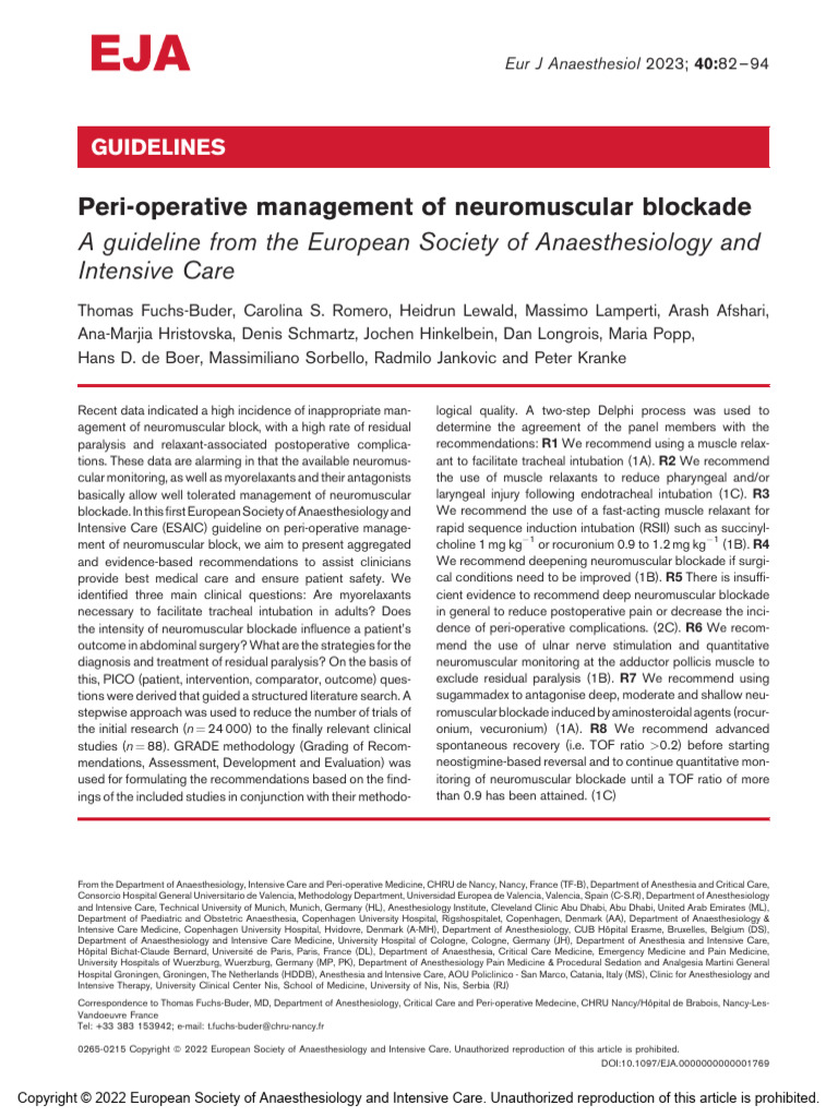 Peri Operative Management of Neuromuscular.3 | PDF | Systematic Review ...