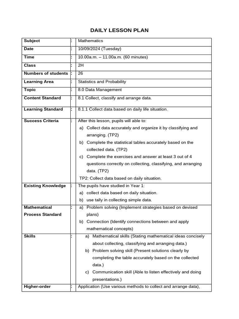 Contoh Lesson Plan Mathematics | PDF | Mathematics | Data