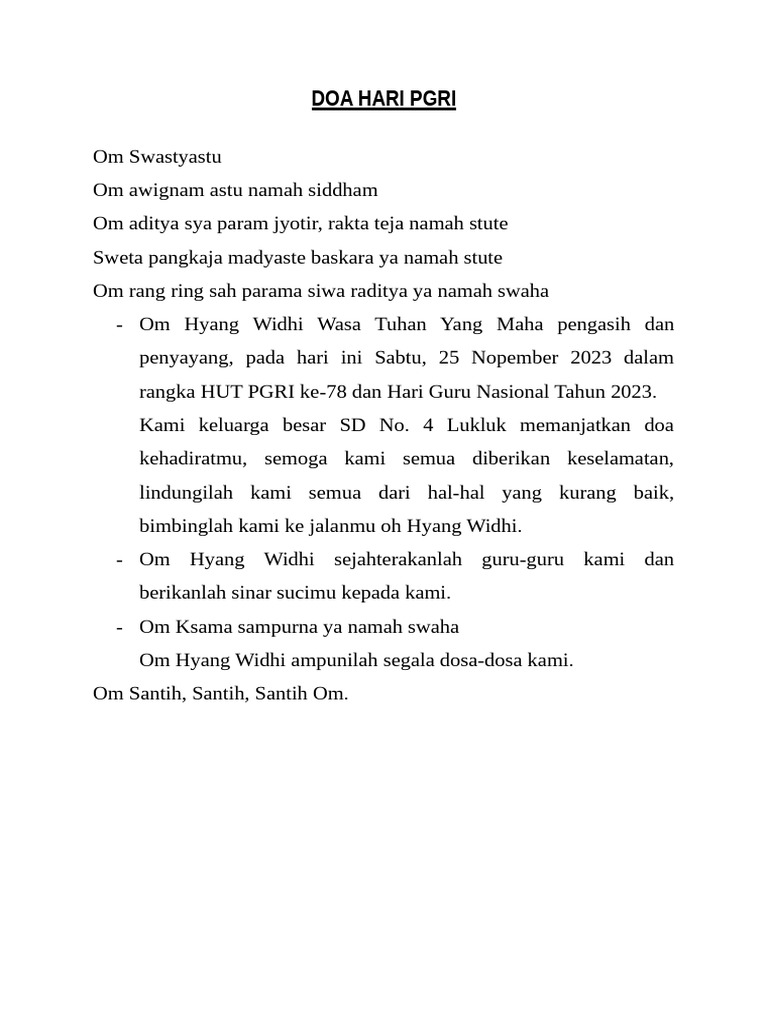 Doa Hari Pgri | PDF | Ilmu Sosial
