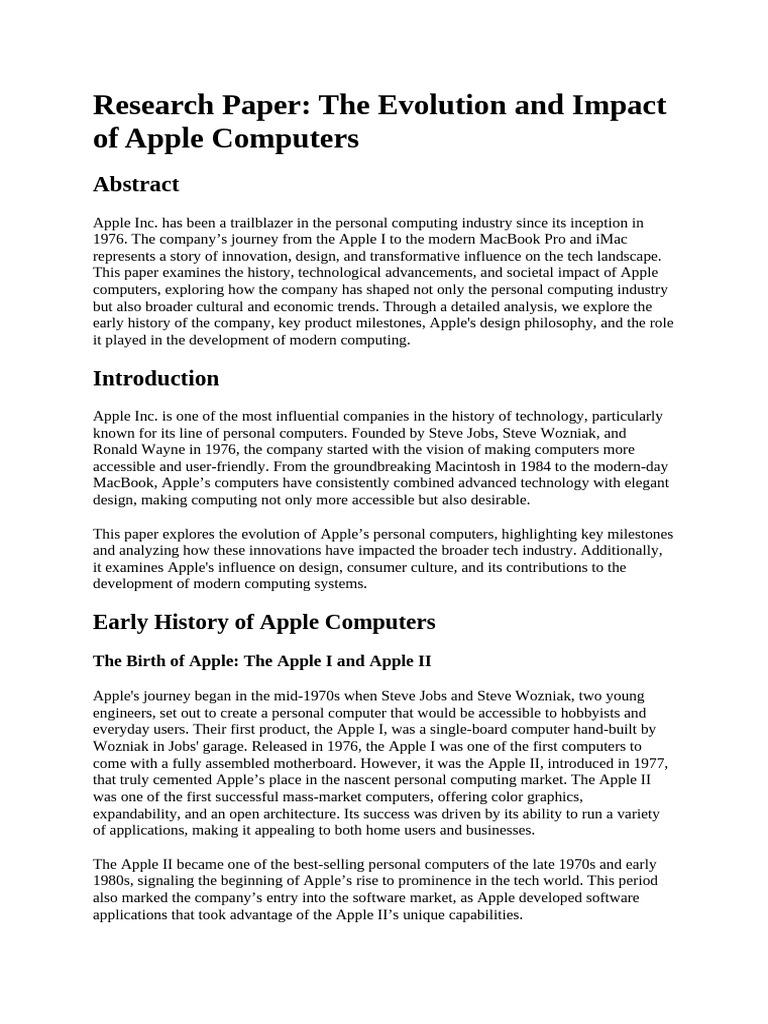 Apple Computers Research Paper | PDF | Apple Inc. | Computer Science