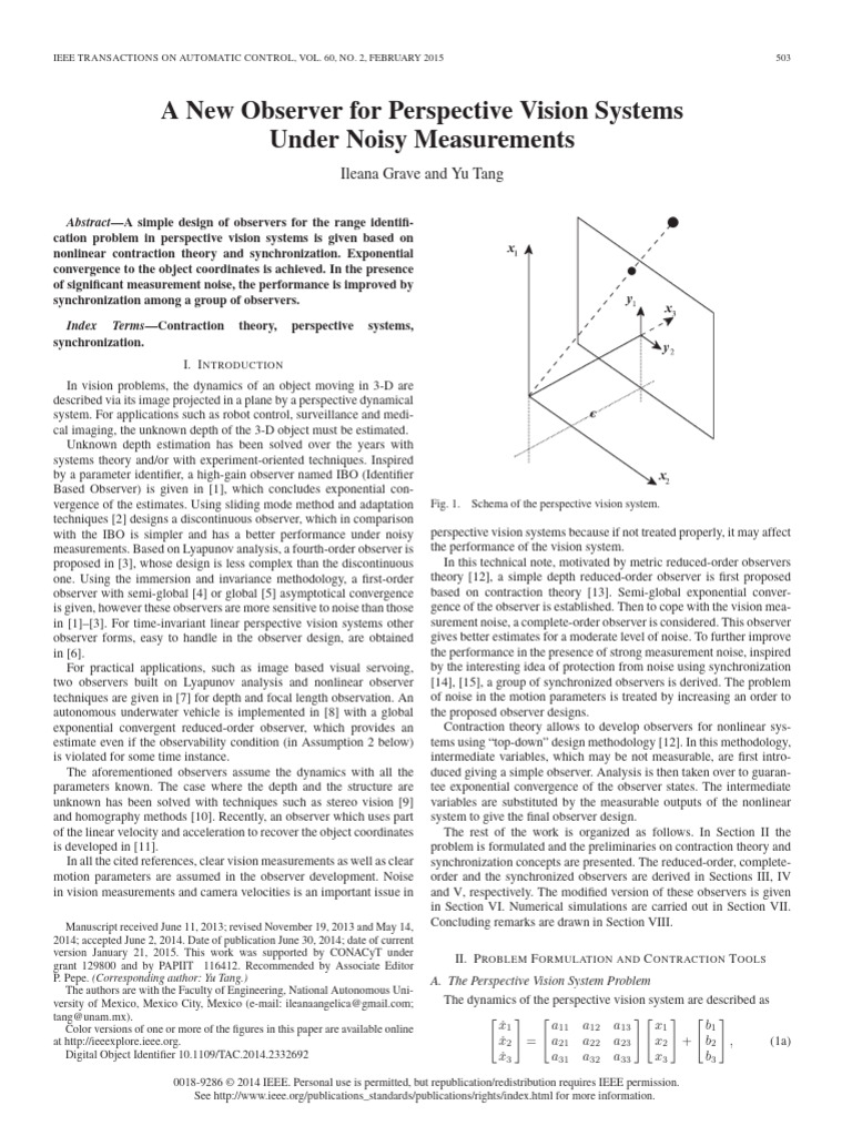 A New Observer For Perspective Vision Systems Under Noisy Measurements ...
