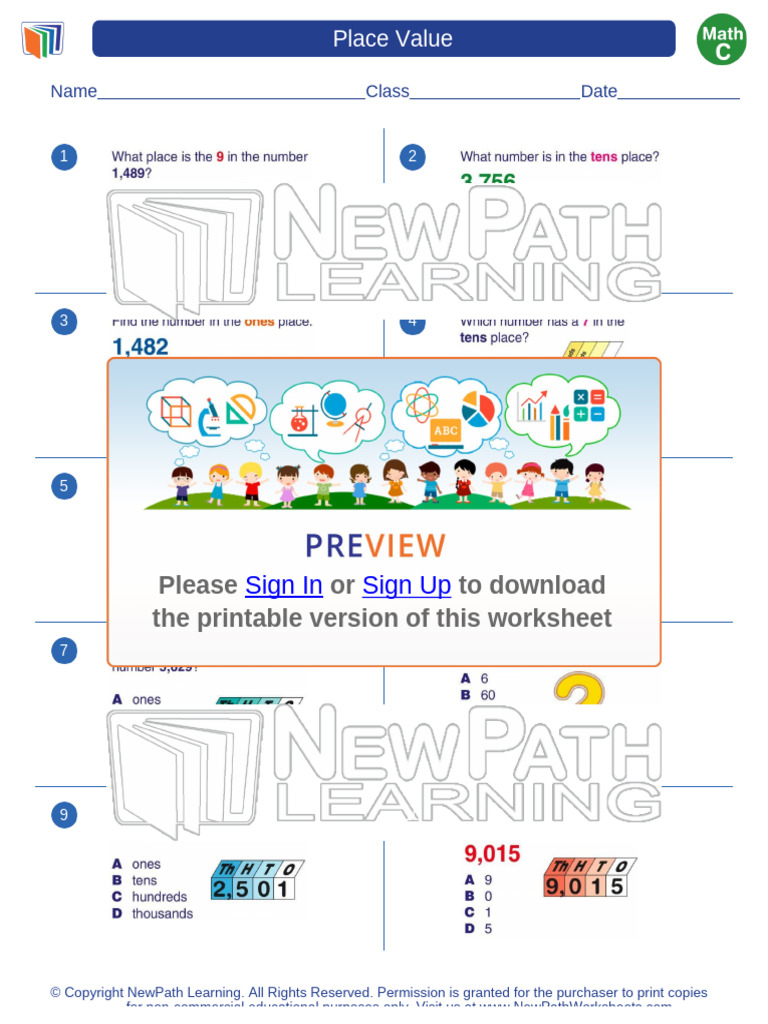 Worksheet Math Grade 3 Place Value 5 0 | PDF
