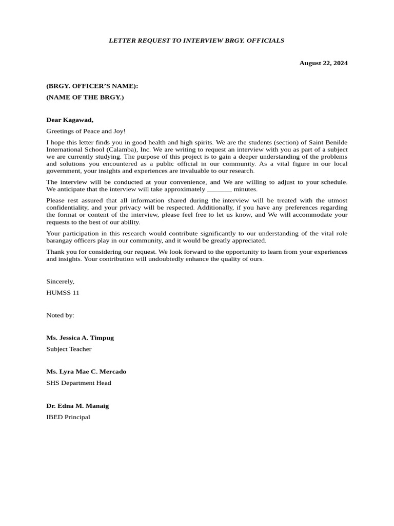 Interview Request to Barangay Officials | PDF | Career & Growth