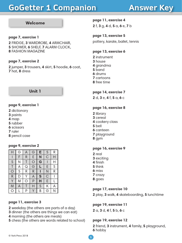 GoGetter-1 Companion Answer-Key FINAL | PDF | Foods