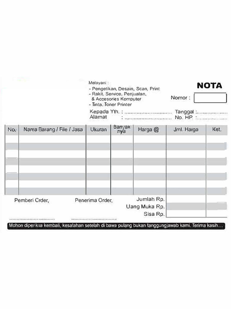 Contoh Nota Percetakan 06 | PDF