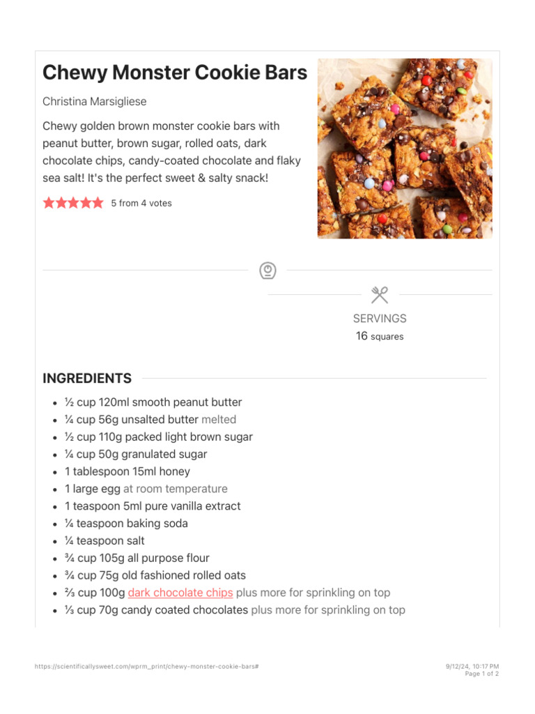 Chewy Monster Cookie Bar Recipe | PDF | Chocolate | Teaspoon
