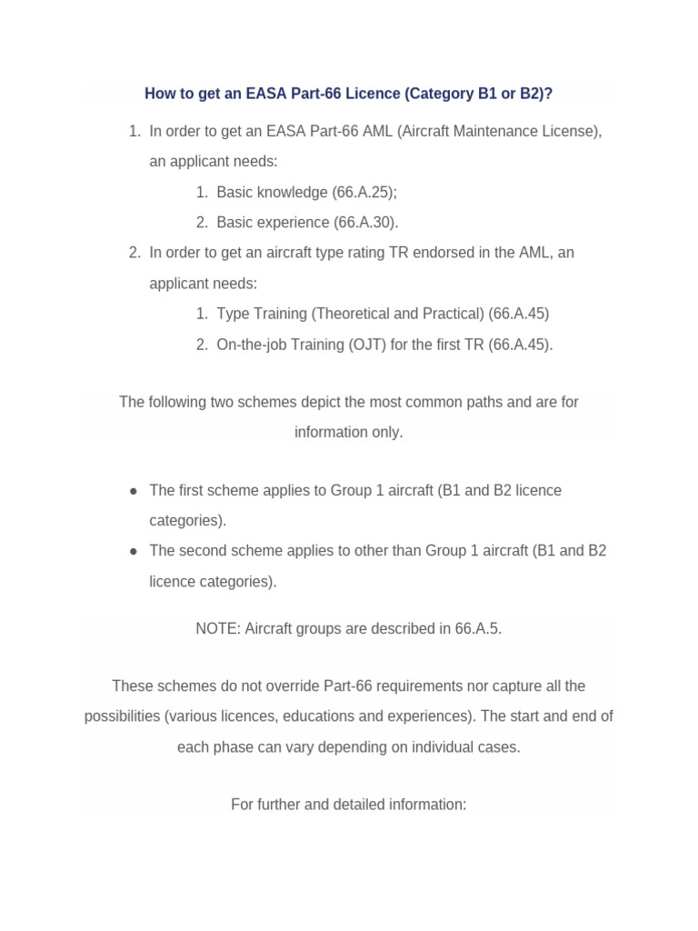 How To Get An EASA Part-66 Licence (Category B1 or B2) ? | PDF