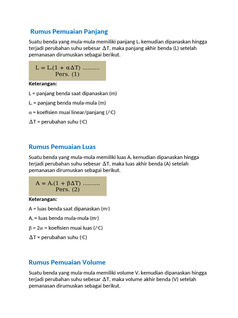 Rumus Pemuaian Panjang dan Luas | PDF | Metode & Bahan Ajar