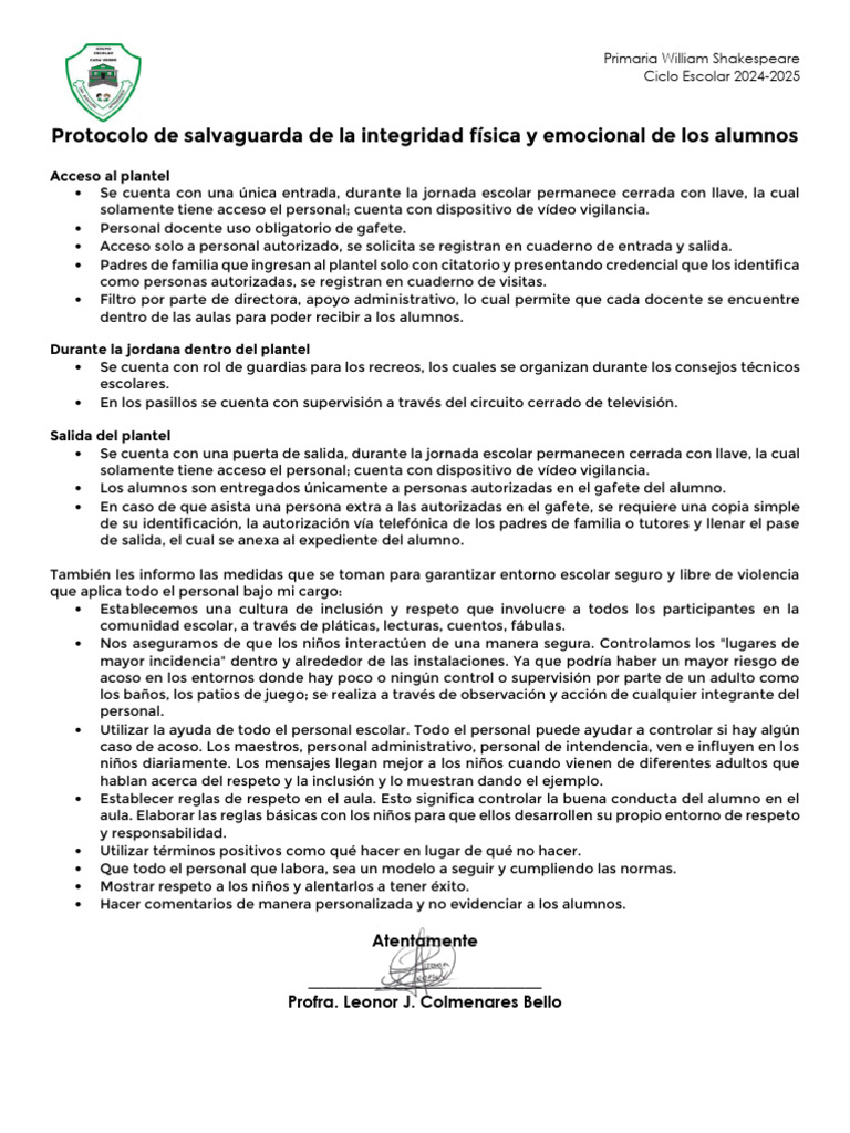 Protocolo de Salvaguarda de La Integridad F Sica y Emocional de Los Alumnos Prim 24-25 | PDF