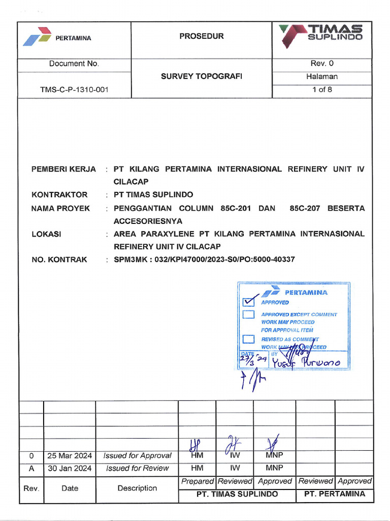 TMS-C-P-1310-001 Prosedur Survey Topografi - Rev.0 - Apv - 28 Mar 24 | PDF
