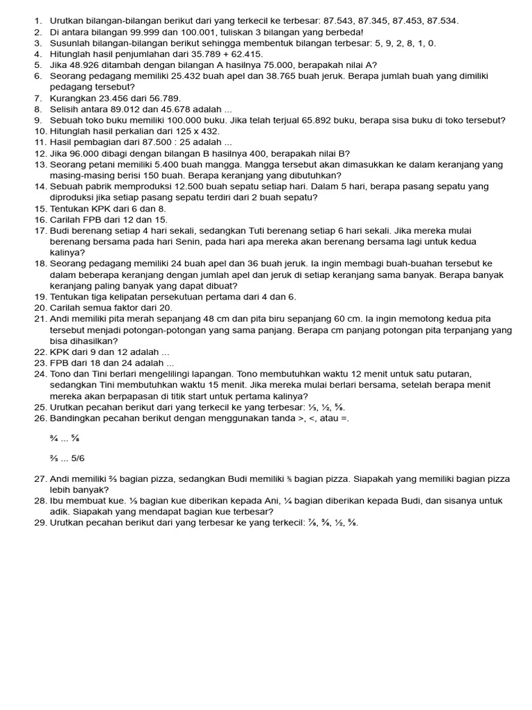 Latihan STS MTK Kelas 5 | PDF