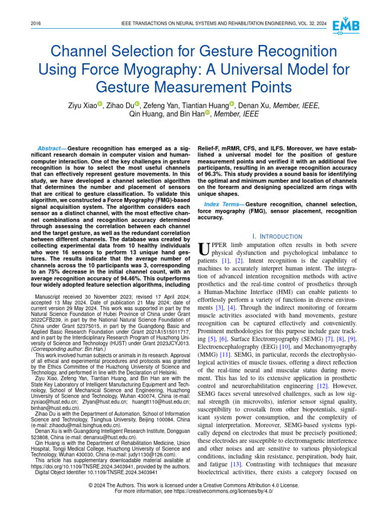 Channel Selection For Gesture Recognition Using Force Myography - A ...