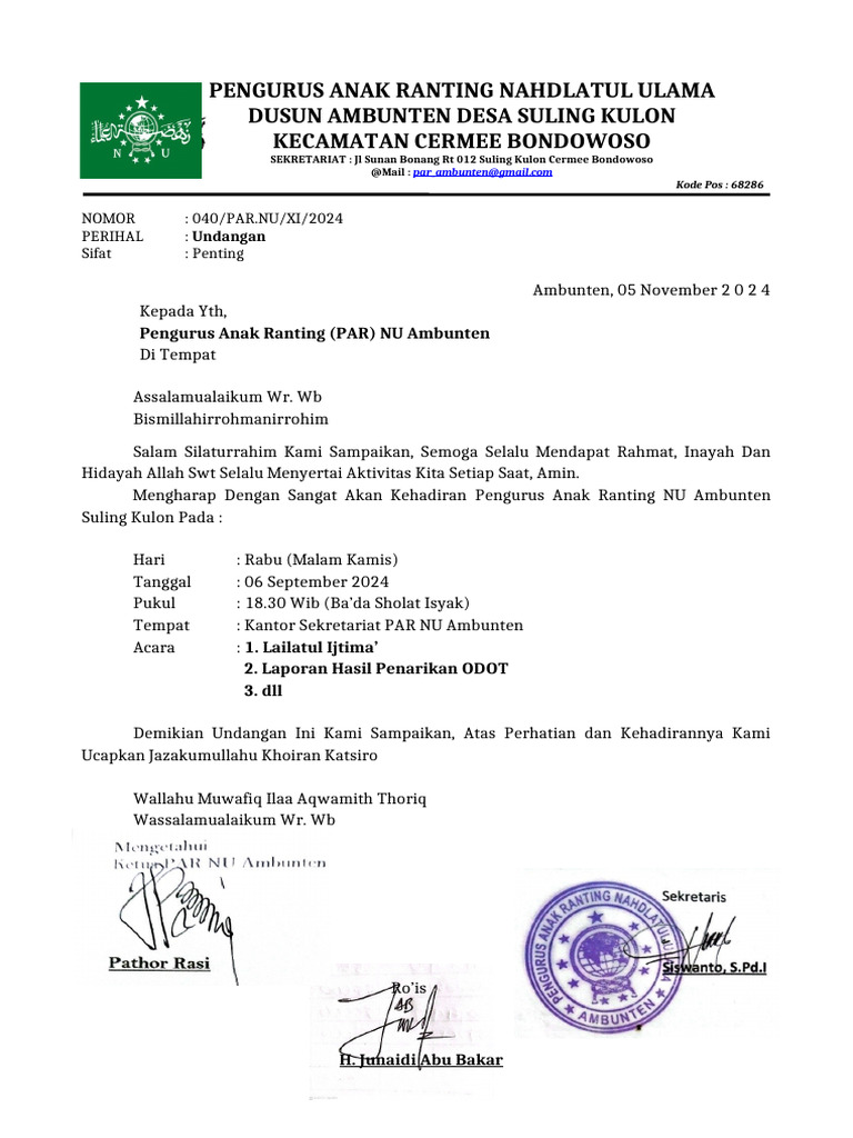 Undangan Pengurus | PDF