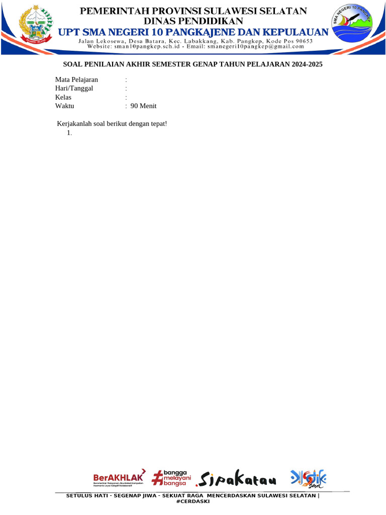 Template Soal PAS Ganjil 2024-2025 | PDF