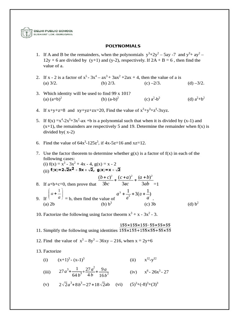 Assignmentpolynomials Pdf 0912