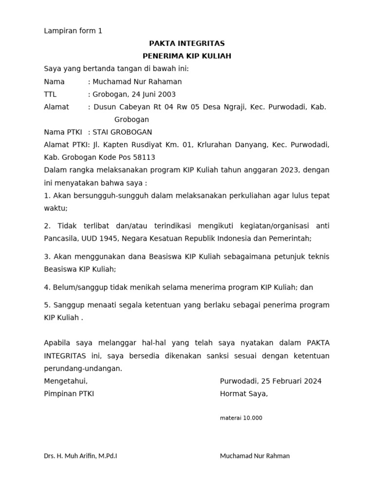 Lampiran Form 1 | PDF