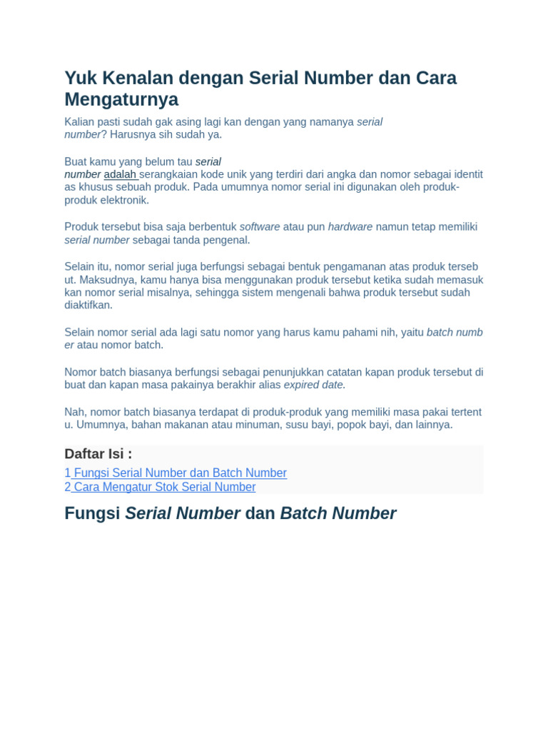 Memahami Serial Number dan Batch Number | PDF | Pengelolaan Keuangan & Uang
