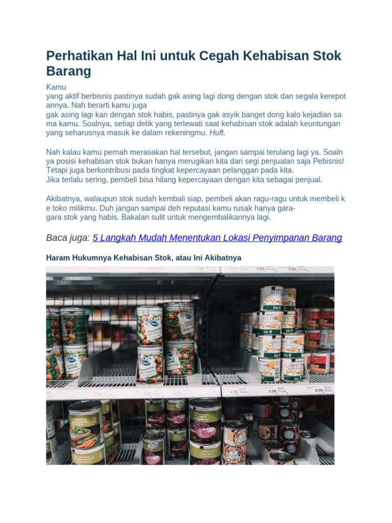 Perhatikan Hal Ini Untuk Cegah Kehabisan Stok Barang | PDF | Karier & Perkembangan ...