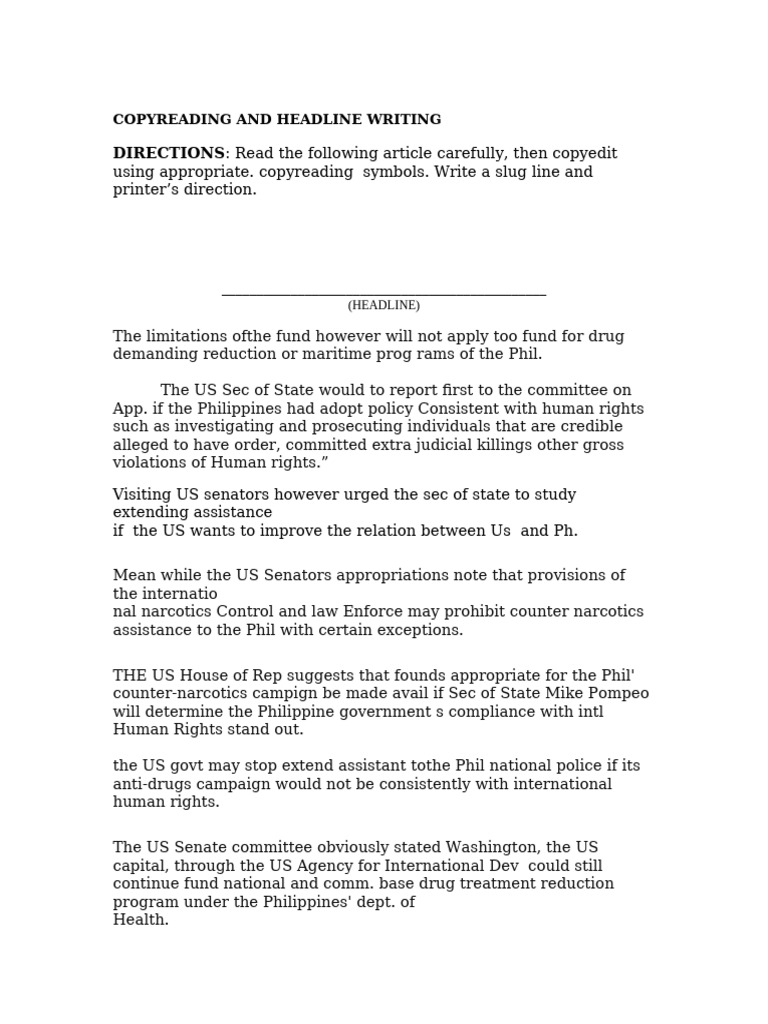 Copyreading Exercise English 1 Pdf War On Drugs Crimes