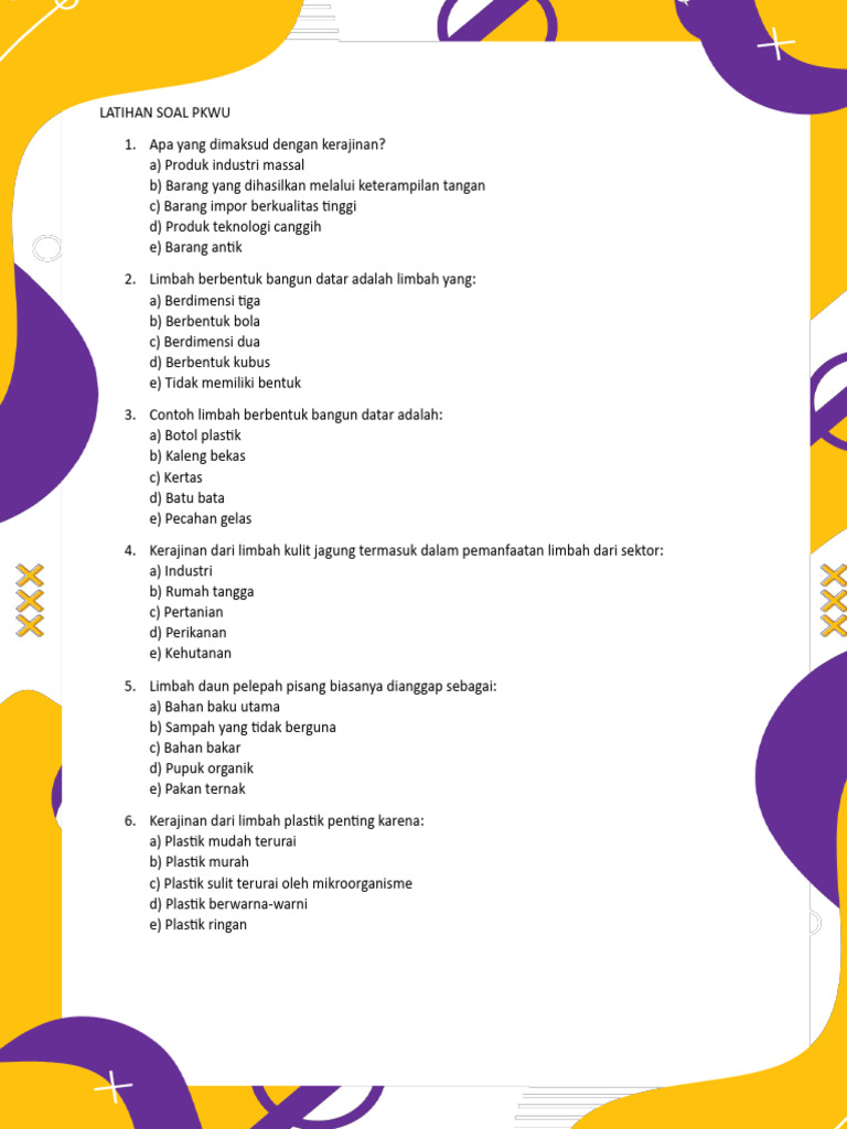 Latihan Soal Pkwu Jumat 4 Oktober | PDF | Bisnis | Seni