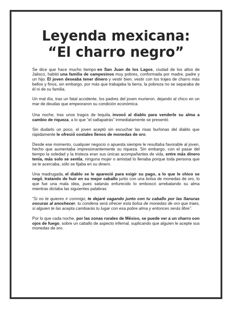 Leyenda del Charro Negro en México | PDF | Poesía