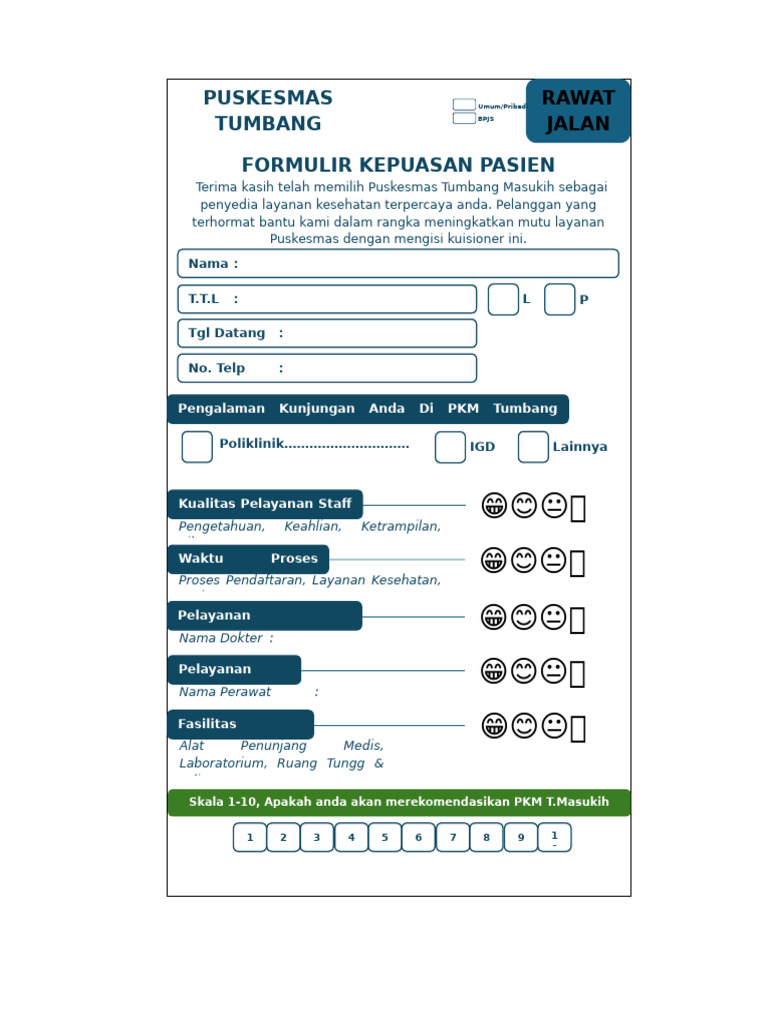 Formulir Kepuasan Pasien | PDF