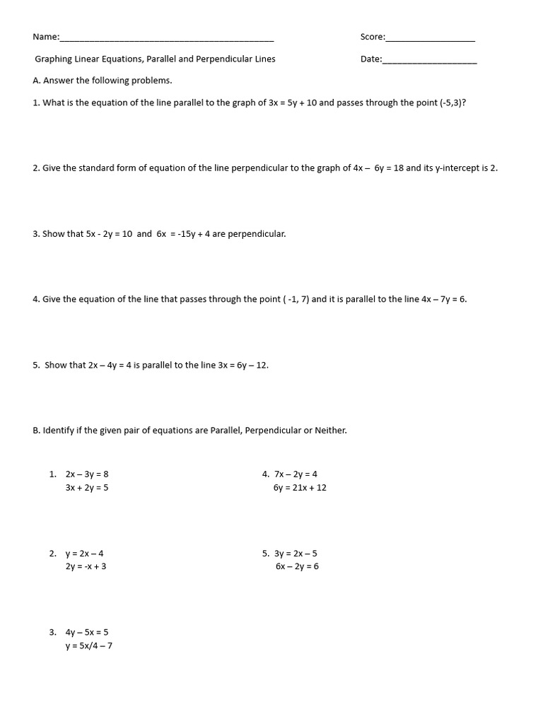 Activity 1.2 Year 9 Graphing Linear Equations, Parallel Lines and ...