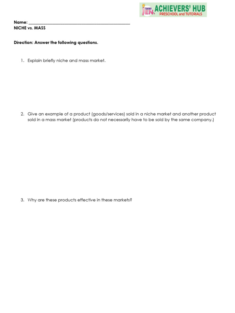 Niche vs. Mass Market Analysis Guide | PDF