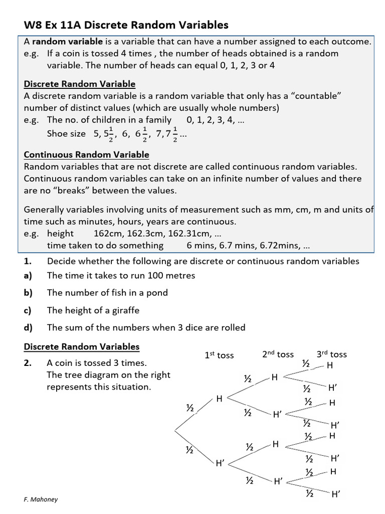 W8 Ex 11A Discrete Random Variables | PDF | Probability Distribution ...