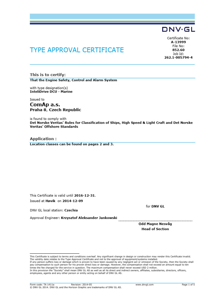 Certificate DNV ID-DCU 2014 Exchange | PDF | Software | Specification ...