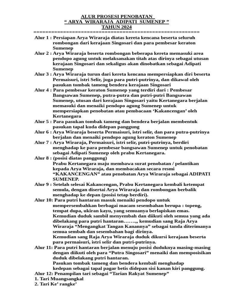 Alur Prosesi Arya Wiraraja 2024 | PDF