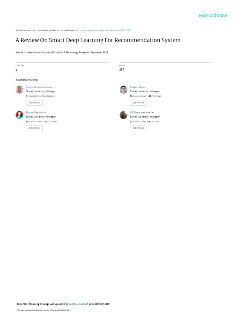A Review On Smart Deep Learning For Recommendation System | PDF | Deep Learning | Computing