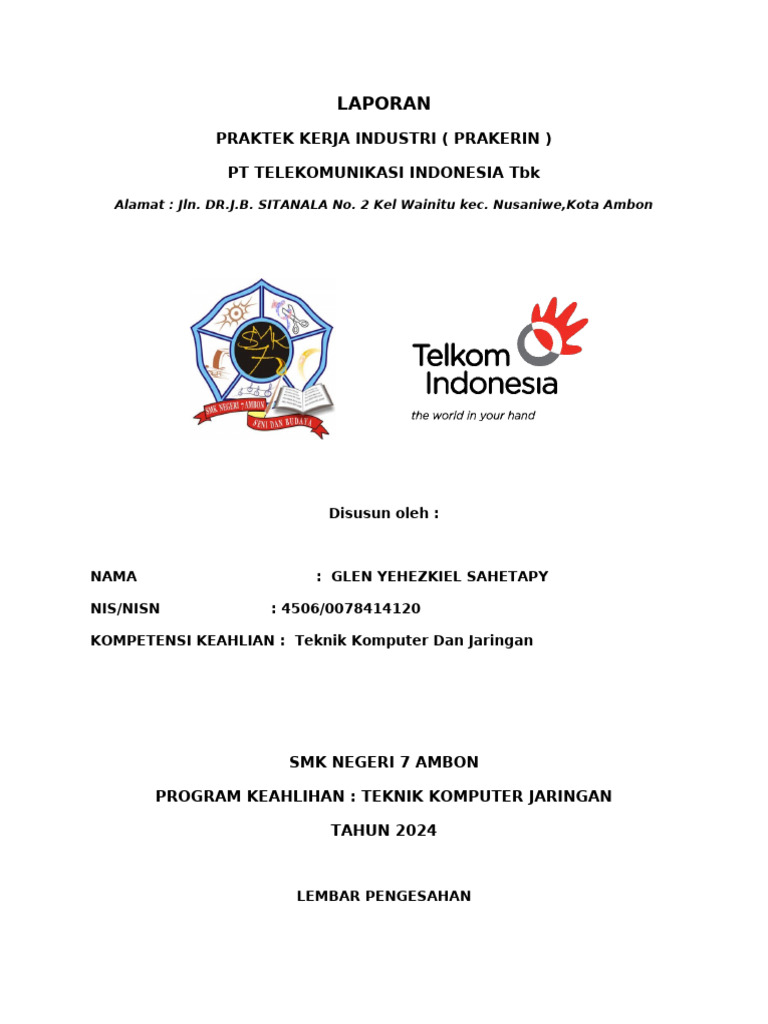Glen XI-TKJB Laporan Akhir Hasil Prakerin Di Telkom Maluku | PDF | Bisnis