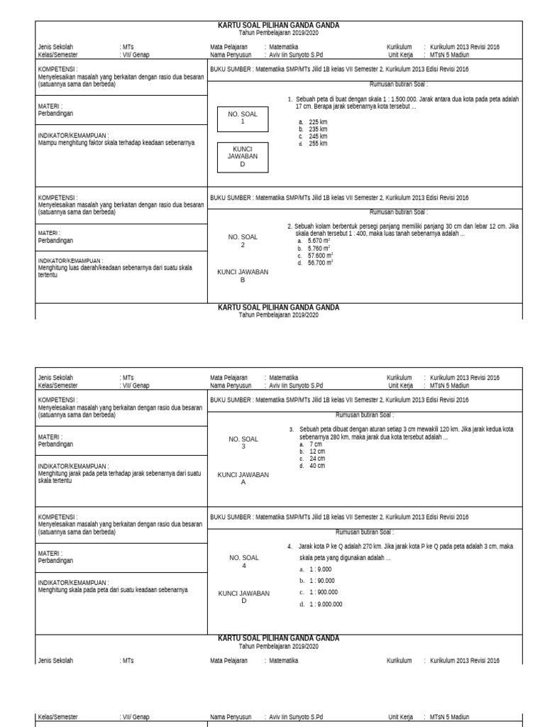 KARTU SOAL Matematika | PDF