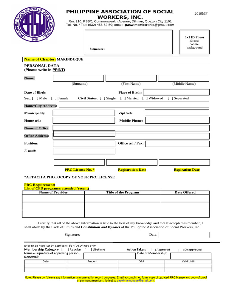 PASWI Membership Form 4 | PDF