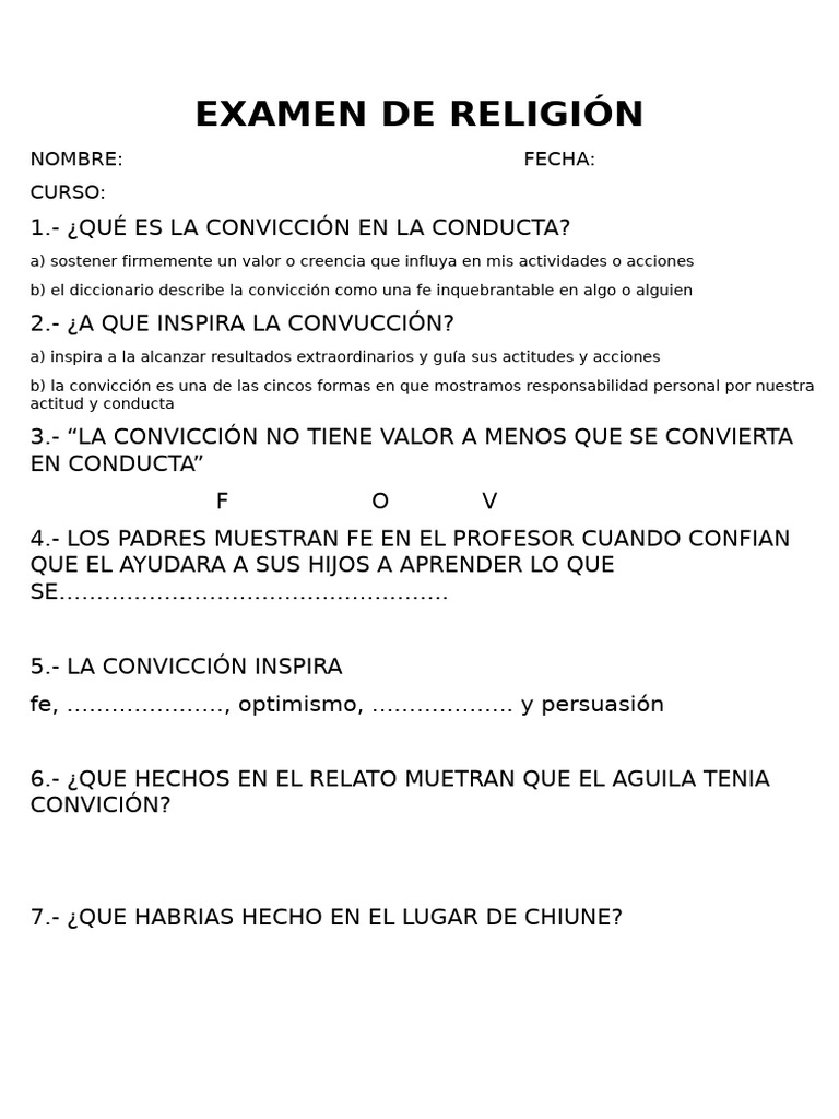 Examen de Religión | PDF