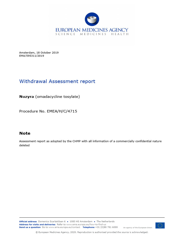 Withdrawal Assessment Report Nuzyra en | PDF | Pneumonia | Infection