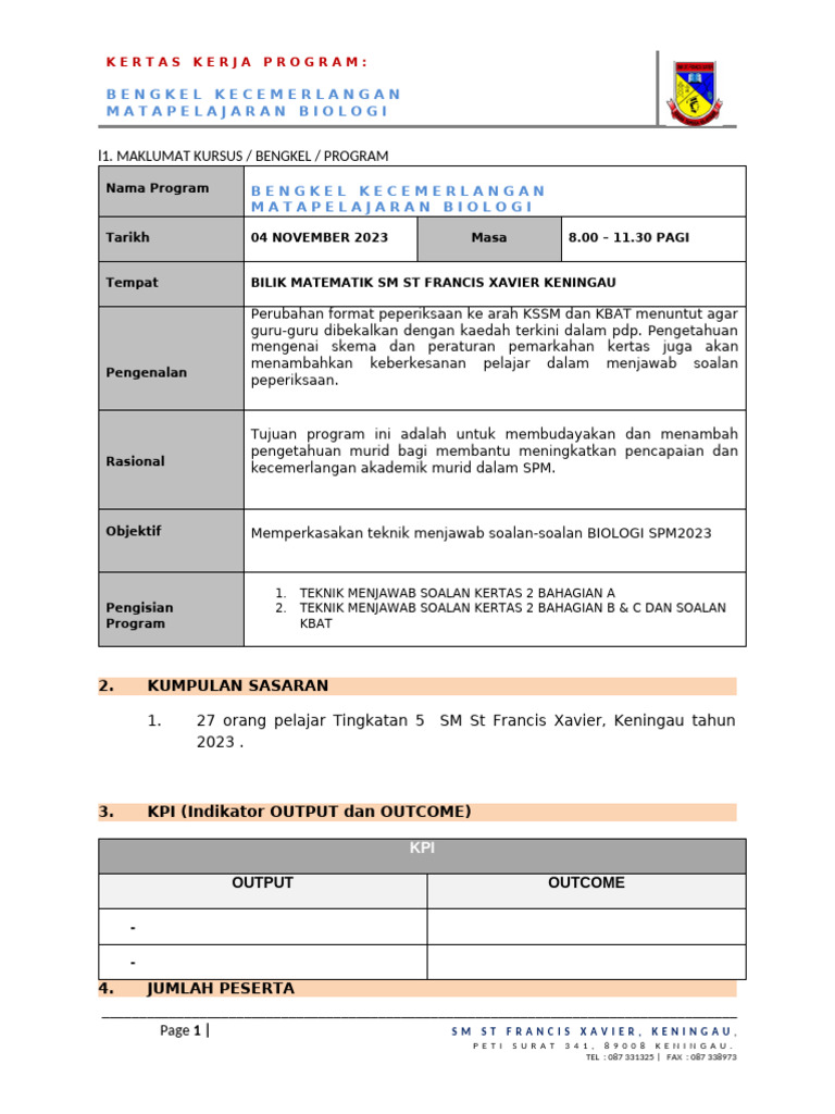 Kertas Kerja Bengkel Kecemerlangan Biologi SPM 2023 | PDF | Seni ...