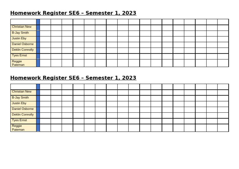 Homework Register SE6 | PDF