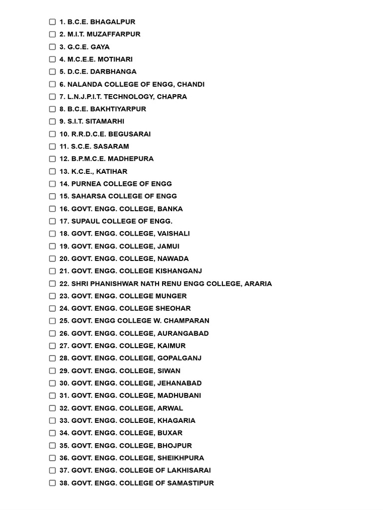 Bihar College Preference List | PDF | Science & Mathematics