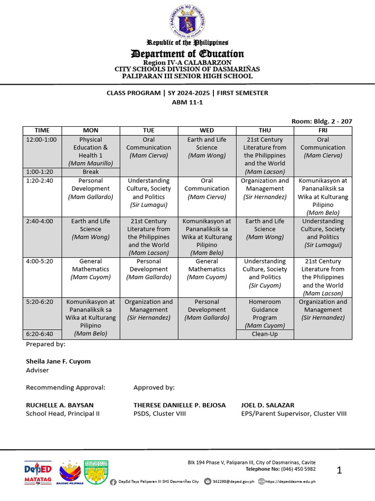 Class Sched Sy2024 2025 First Sem | PDF | Language Varieties And Styles | Southeast Asia