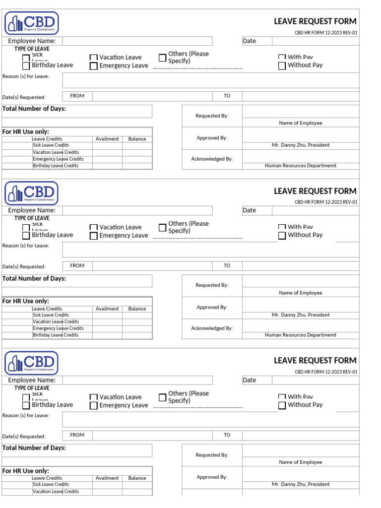 CBD 2023 Revised Leave Form - Iso | PDF | Human Resources | Human ...