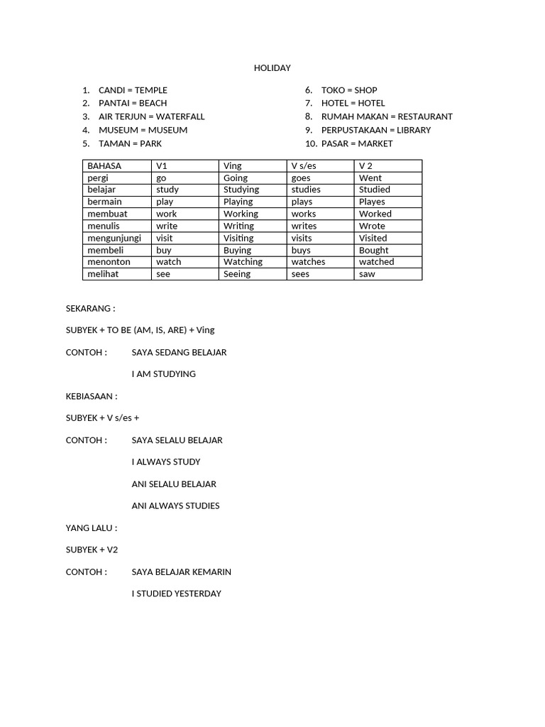Holiday Tenses | PDF