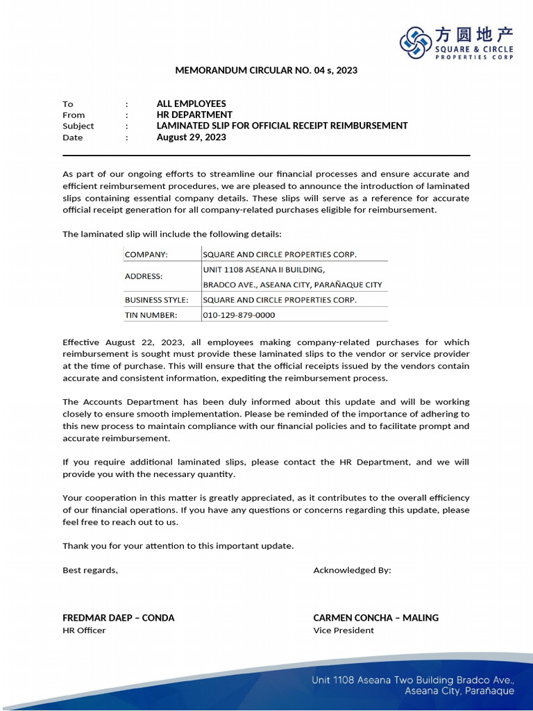 CIR - Memo - 04 S. 2023 - Laminated Tax Slip | PDF | Expense | Income ...