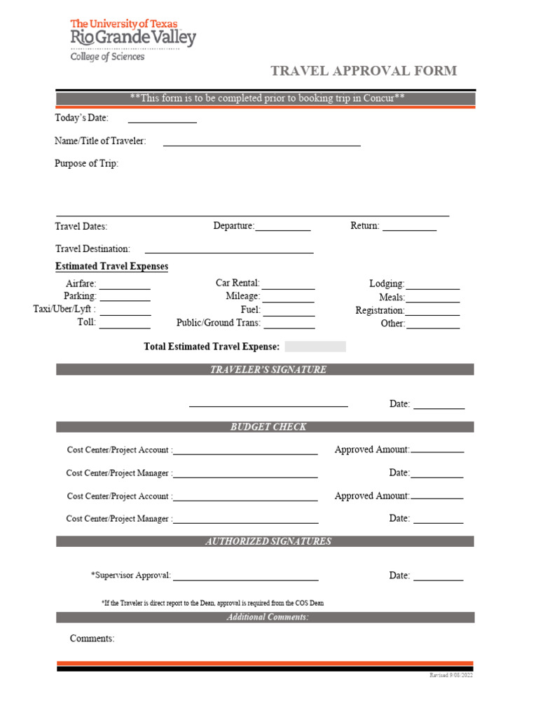 Cos Travel Approval Form Fillable Template | PDF | Finance & Money ...