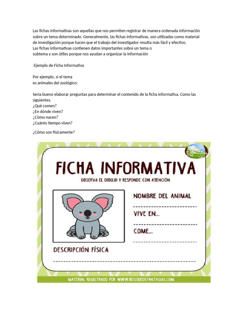 Las Fichas Informativas Son Aquellas Que Nos Permiten Registrar de Manera Ordenada Información ...