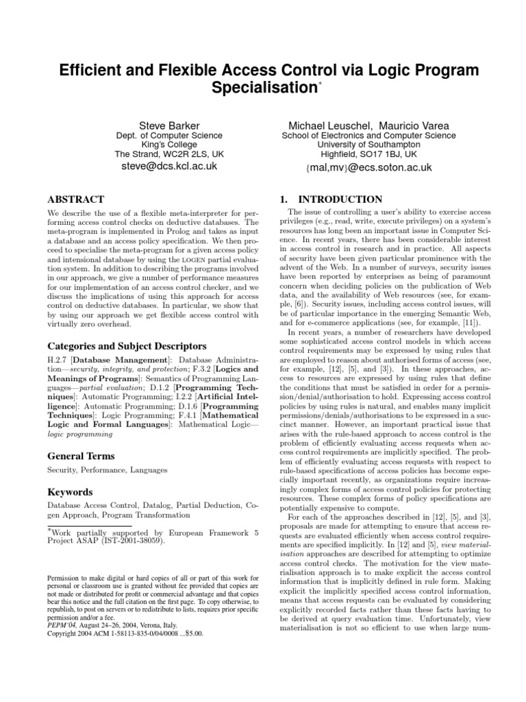 Efficient and Flexible Access Control Via Logic Program Special Is at ...