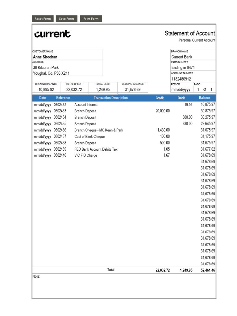 Bank Statement Template 3 TemplateLab | PDF | Banks | Debits And Credits